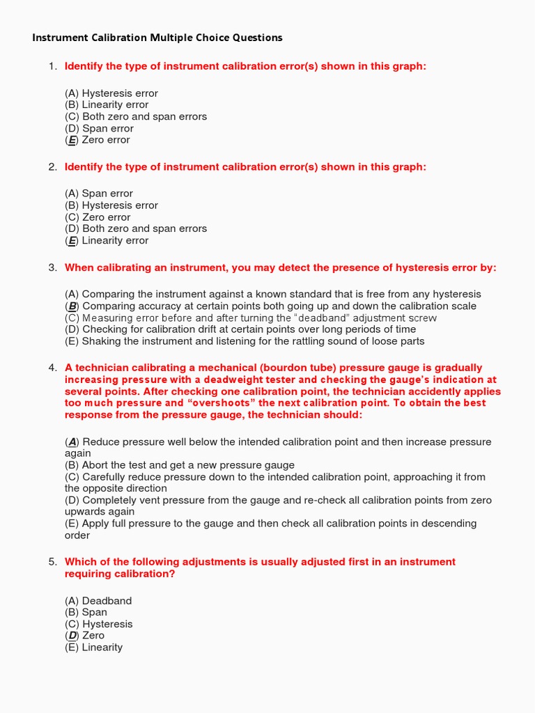 Instrument Calibration Multiple Choice Questions Calibration MCQ | PDF ...