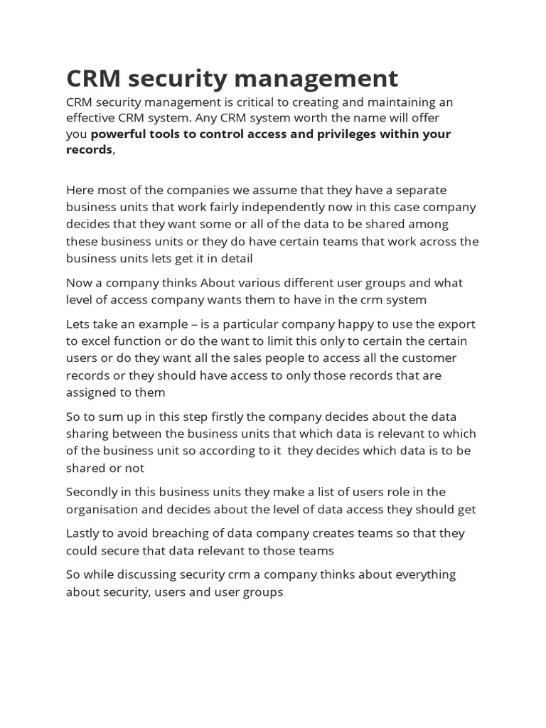 CRM Security Management | PDF | Customer Relationship Management | Risk