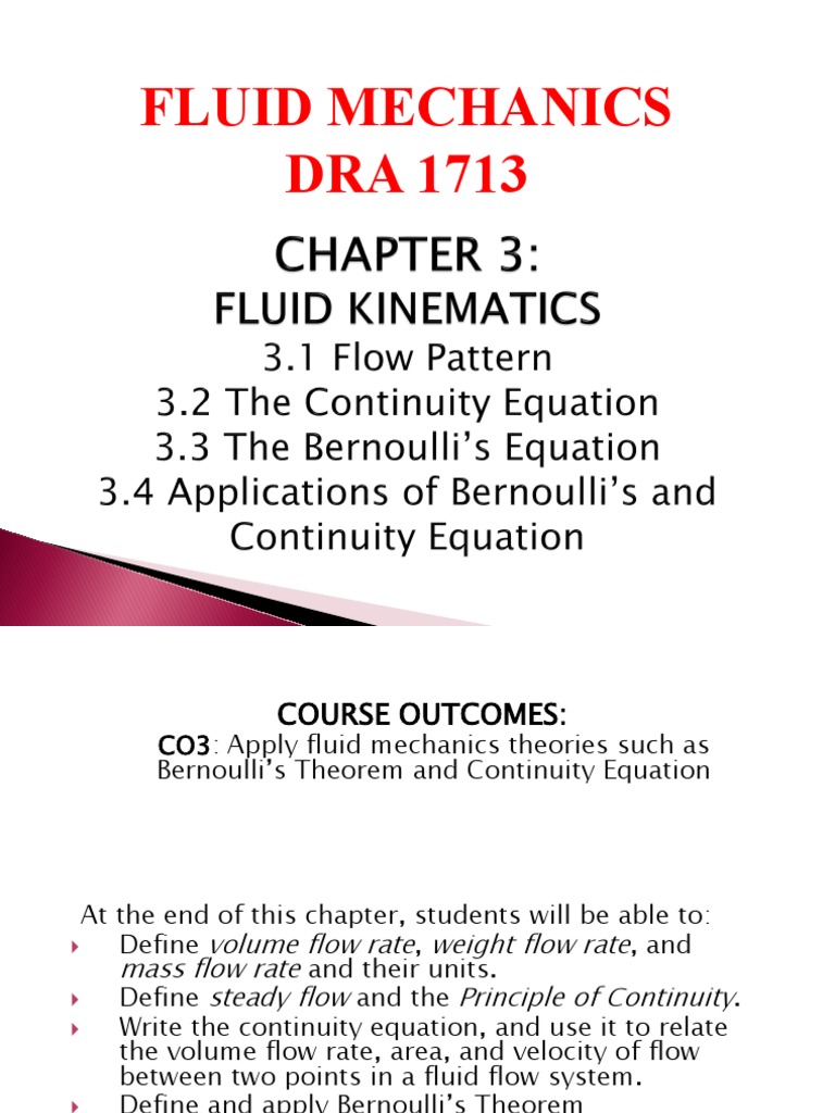 Fluid Mechanics Bernoulli Continuity Pdf Fluid Dynamics Flow