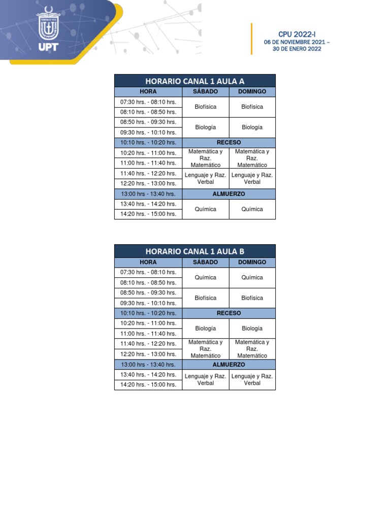 Horario Cpu 2022-I | PDF | Science | Ciencias fisicas