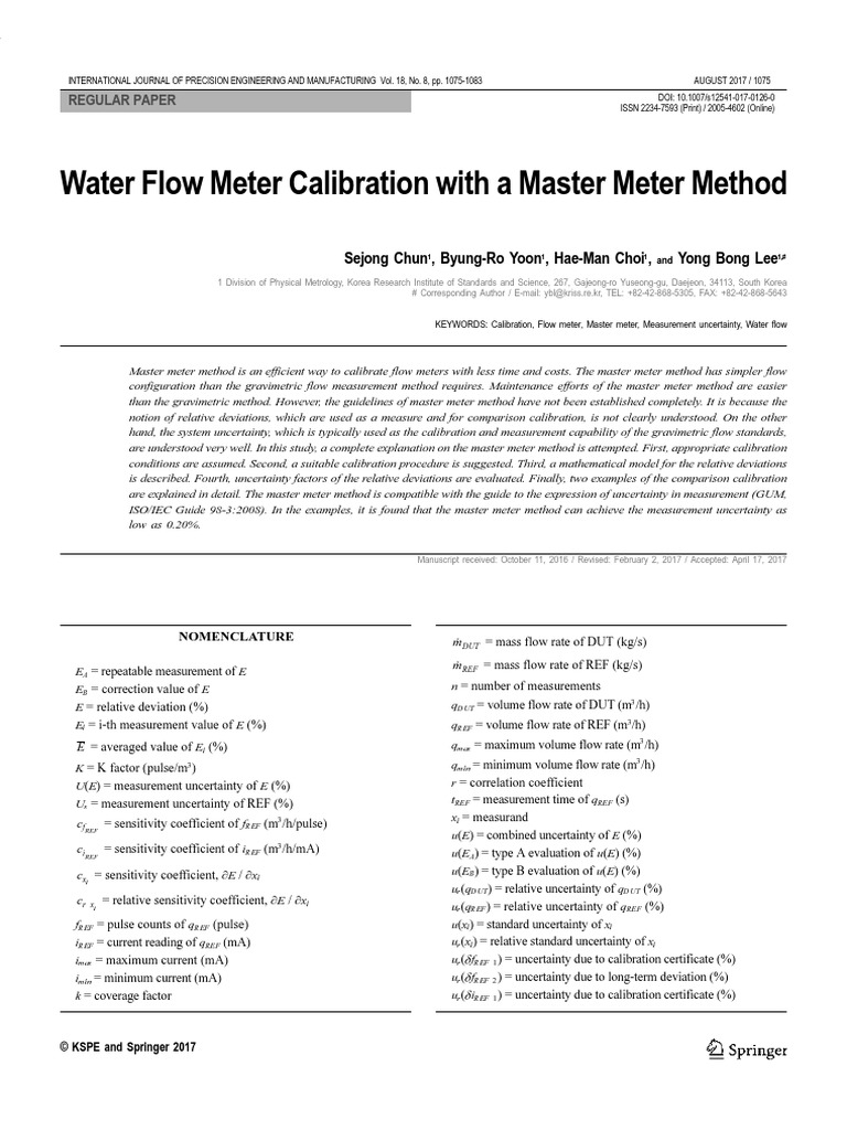 Water Flow Meter Calibration With A Master Meter Method | PDF ...