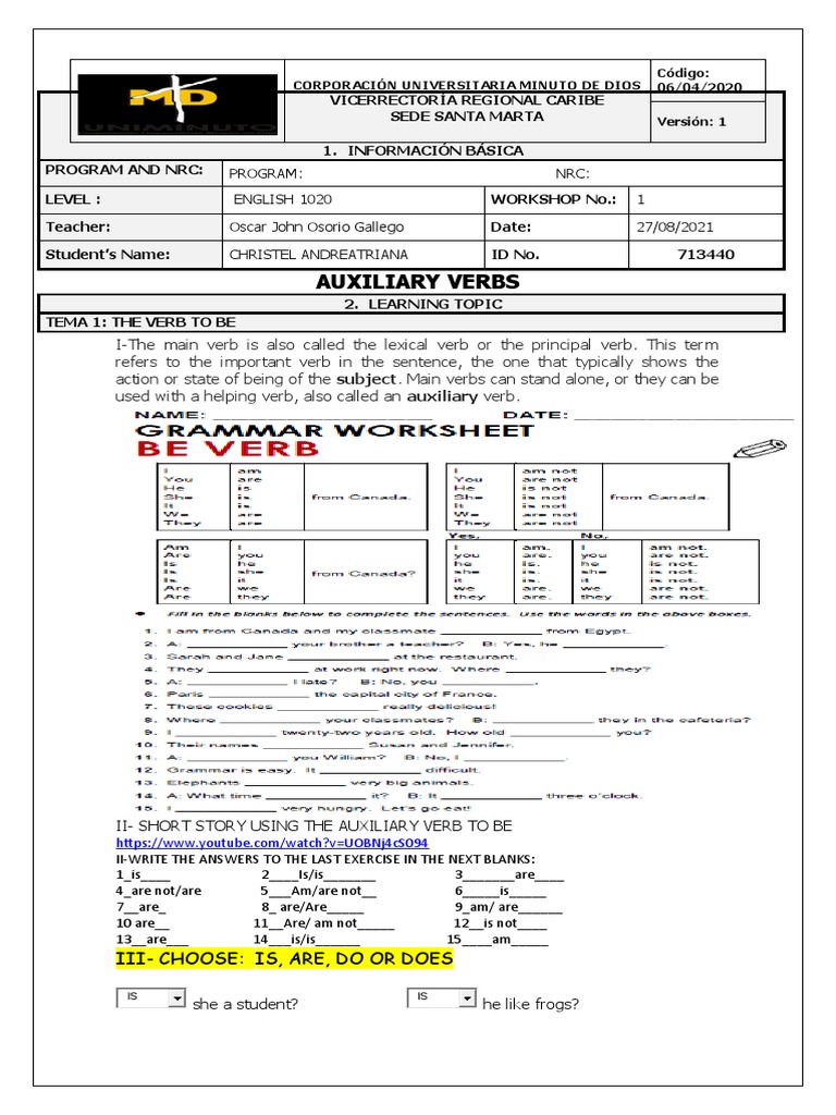 The Auxiliary Verbs - Workshop | PDF | English Language | Verb