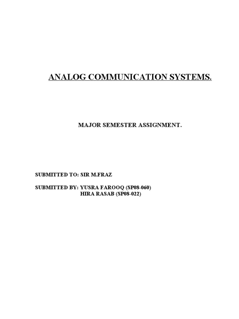 Analog Communication Systems.: Major Semester Assignment | PDF | Frequency Modulation | Signal ...