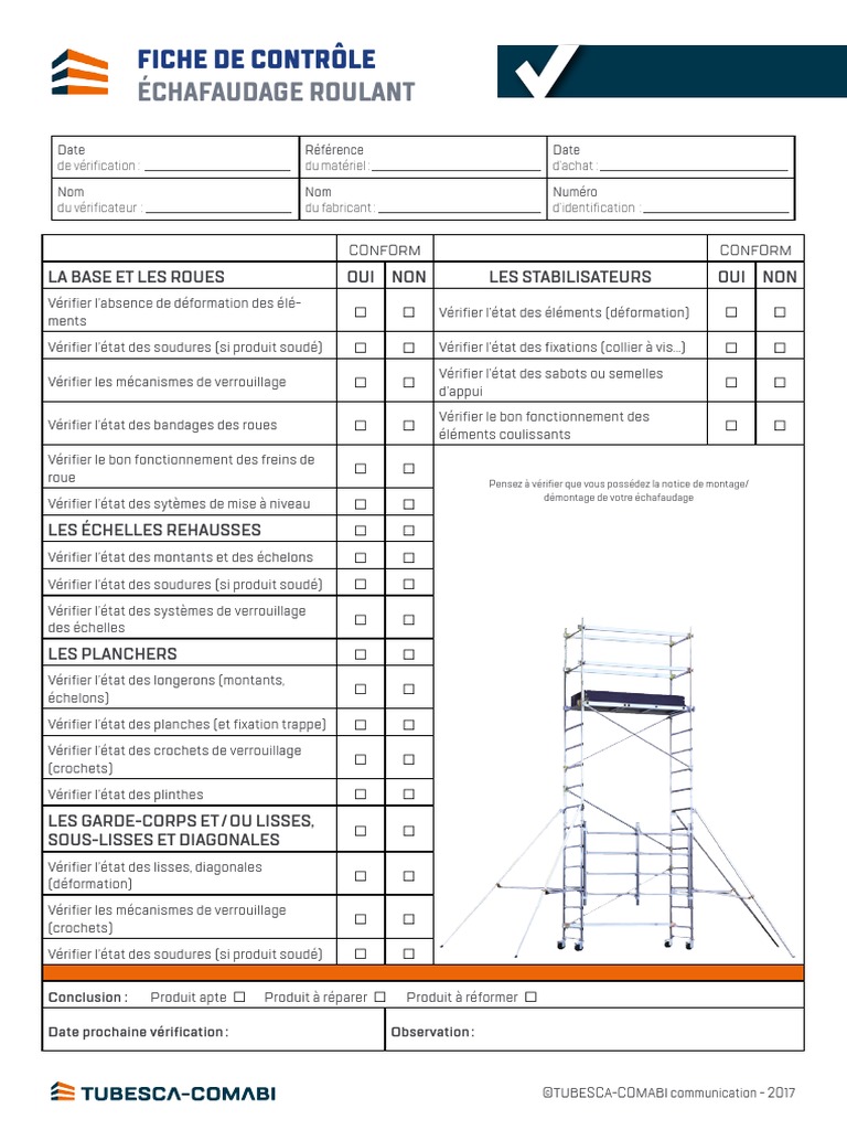 Echafaudages Roulants - Fiche de Controle | PDF | Véhicules | Biens ...