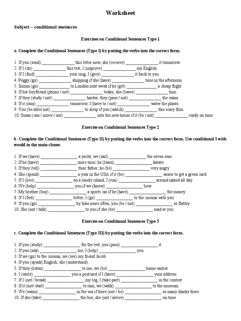 Conditional Sentences Practice Worksheet | PDF | Language Mechanics ...