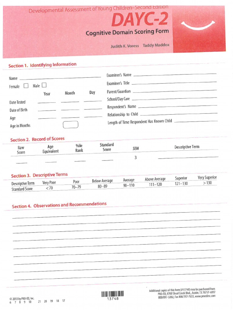 DAYC-2 Cognitive Domain | PDF
