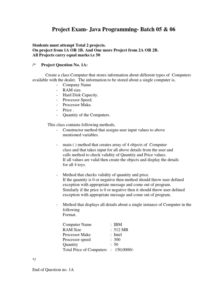 Java Project Exa | PDF