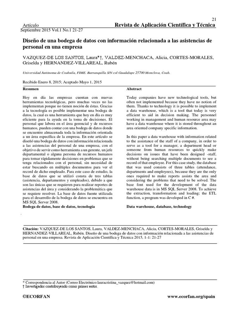 Diseño de Una Bodega de Datos Con Información Relacionada A Las ...