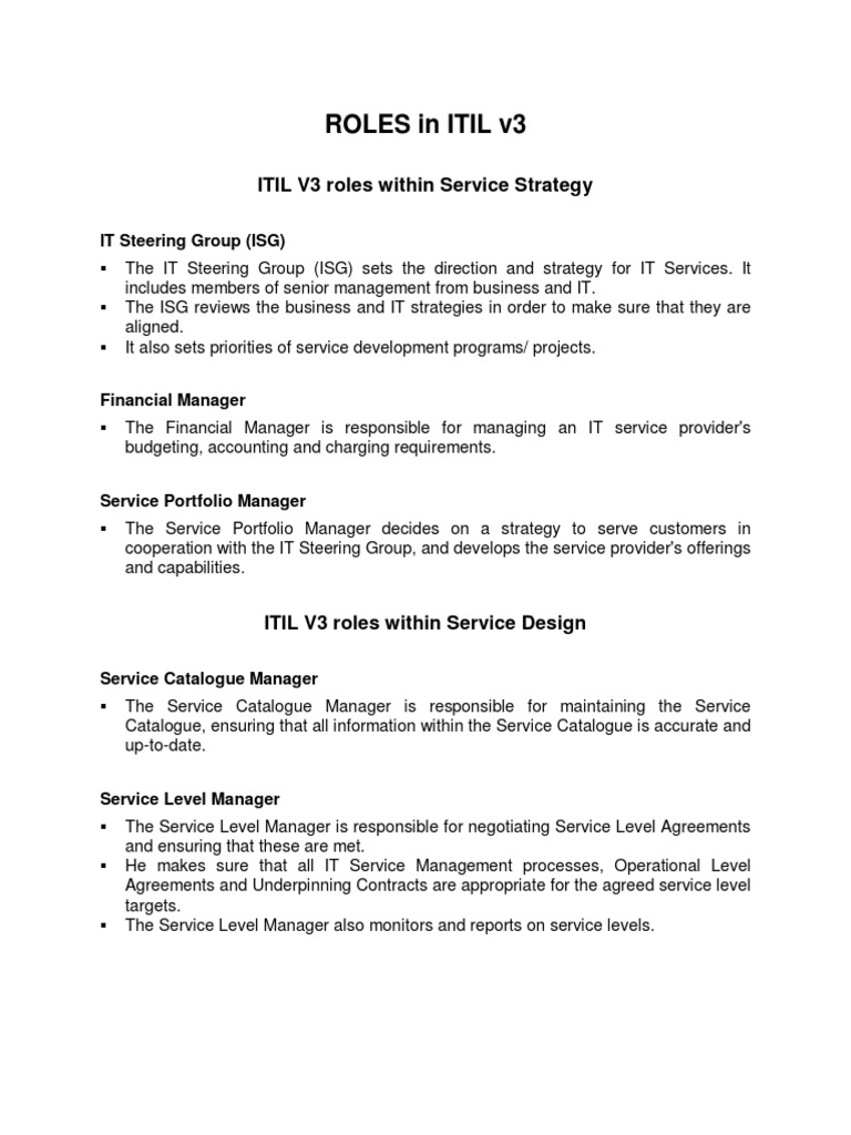 Roles in ITIL v3 | PDF | Risk Management | Risk