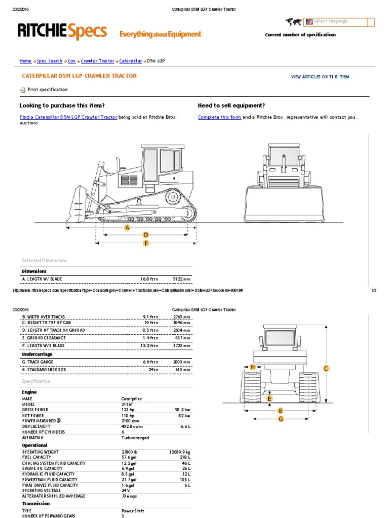 Caterpillar D5M LGP Crawler Tractor | PDF | Tractor | Horsepower