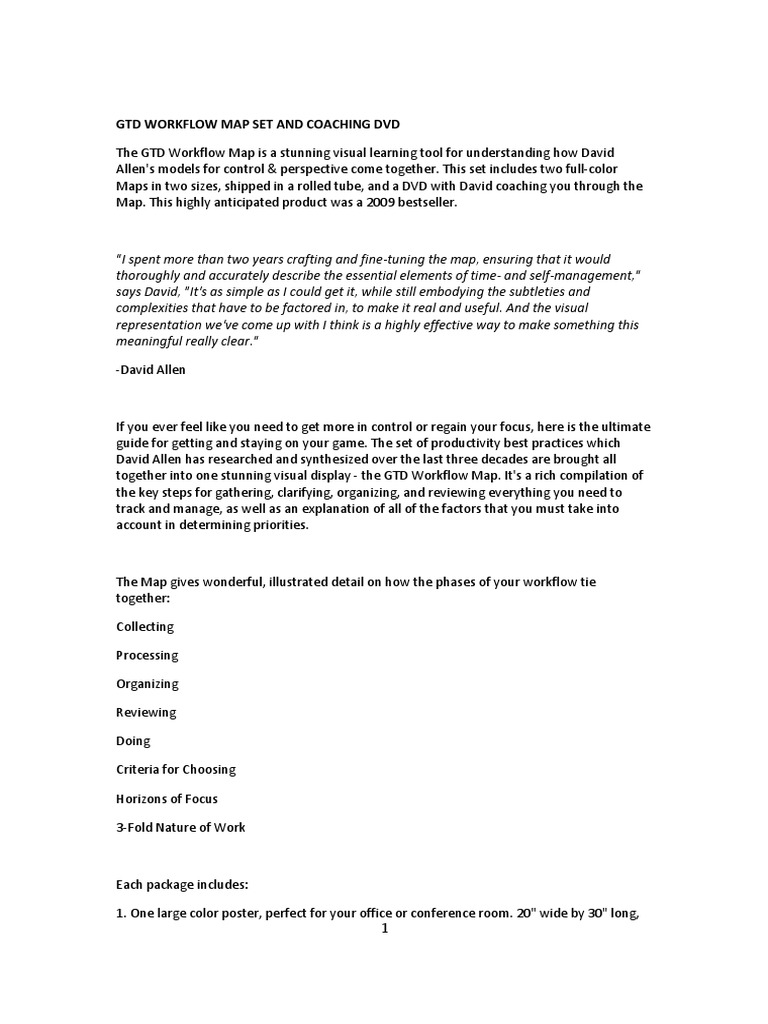 David Allen - GTD Workflow Map and Coaching DVD | PDF