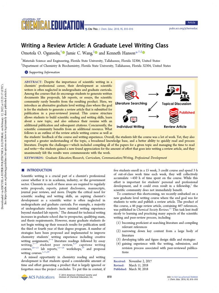 Writing A Review Article: A Graduate Level Writing Class: Omotola O ...