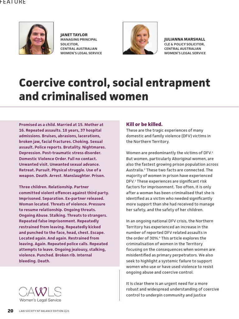 Coercive Control Social Entrapment and Criminalised Women Law Society ...