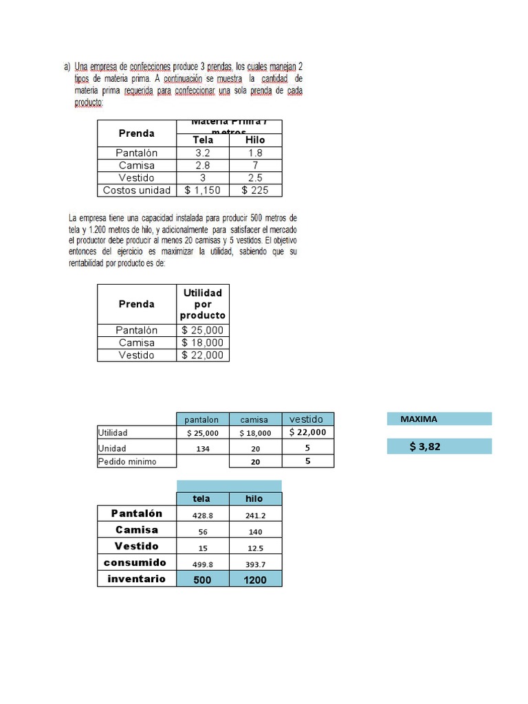 U3 - S6 Actividad Virtual - Ejercicios de Solver | PDF | Materiales naturales | Química