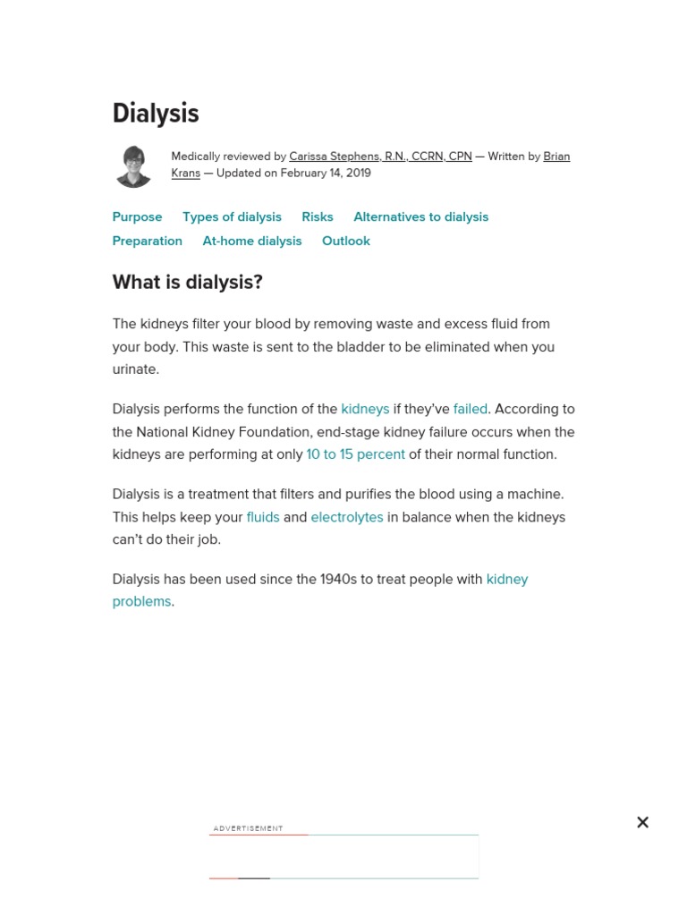 Dialysis - Purpose, Types, Risks, and More | PDF | Hemodialysis | Dialysis