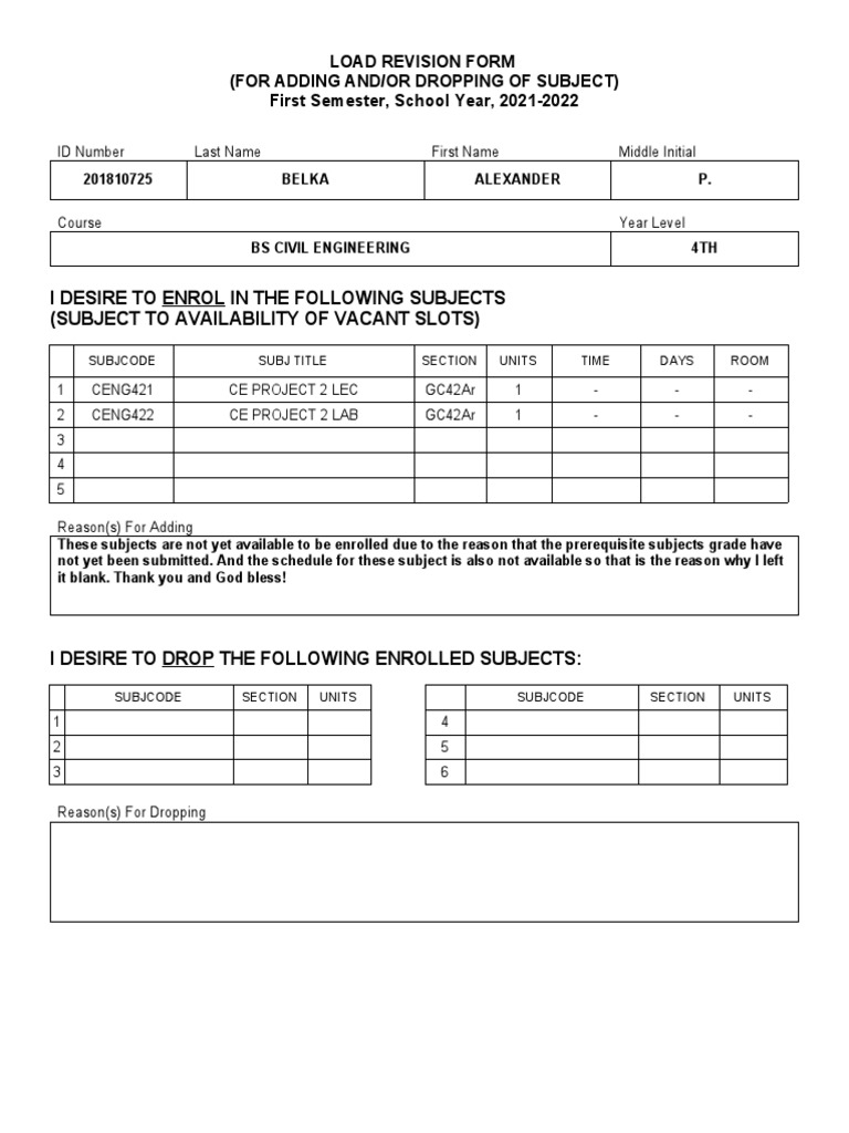 ADNU CRO Load Revision Form | PDF