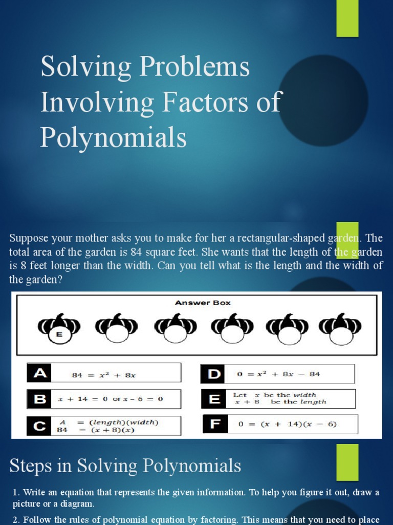 Solving Problems Involving Factors of Polynomials | PDF | Equations ...