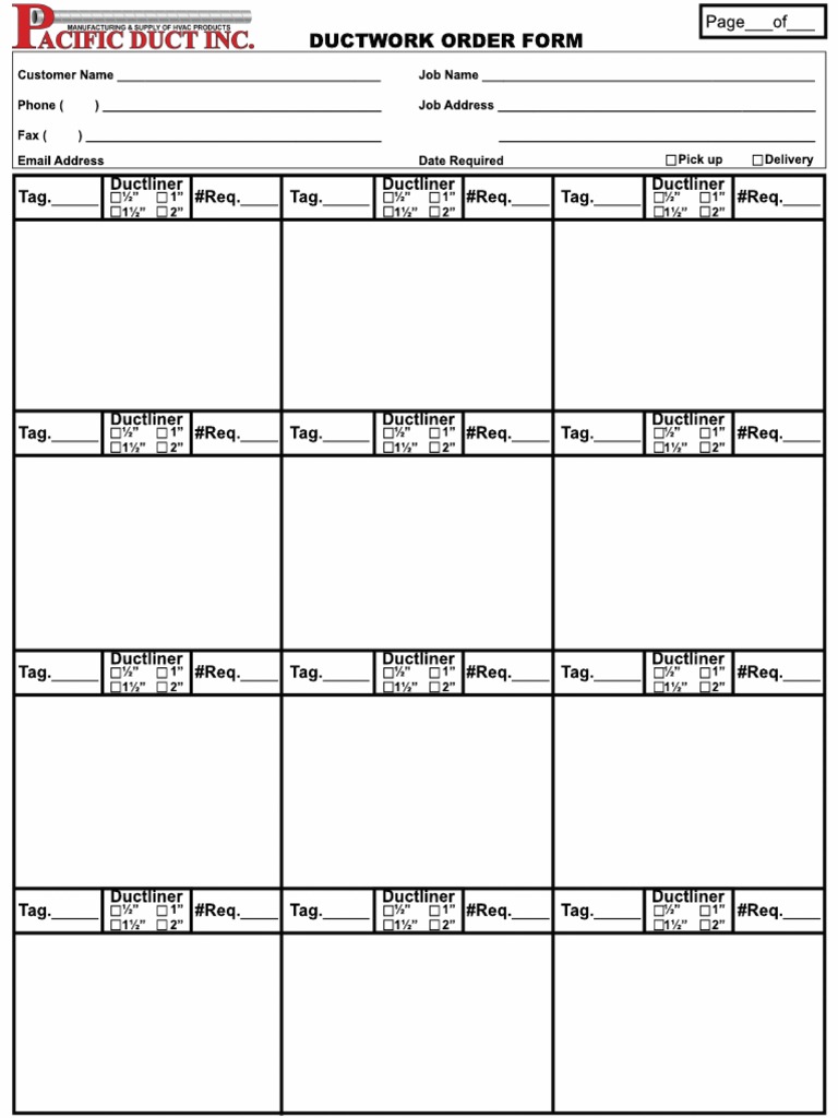 Ductwork Order Form | PDF | Duct (Flow) | Building Materials