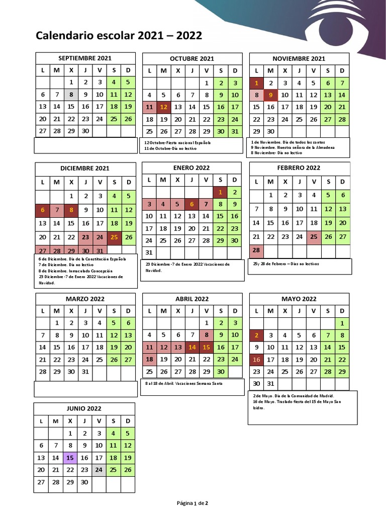 Calendario Escolar Madrid 2021-22 | PDF | Navidad
