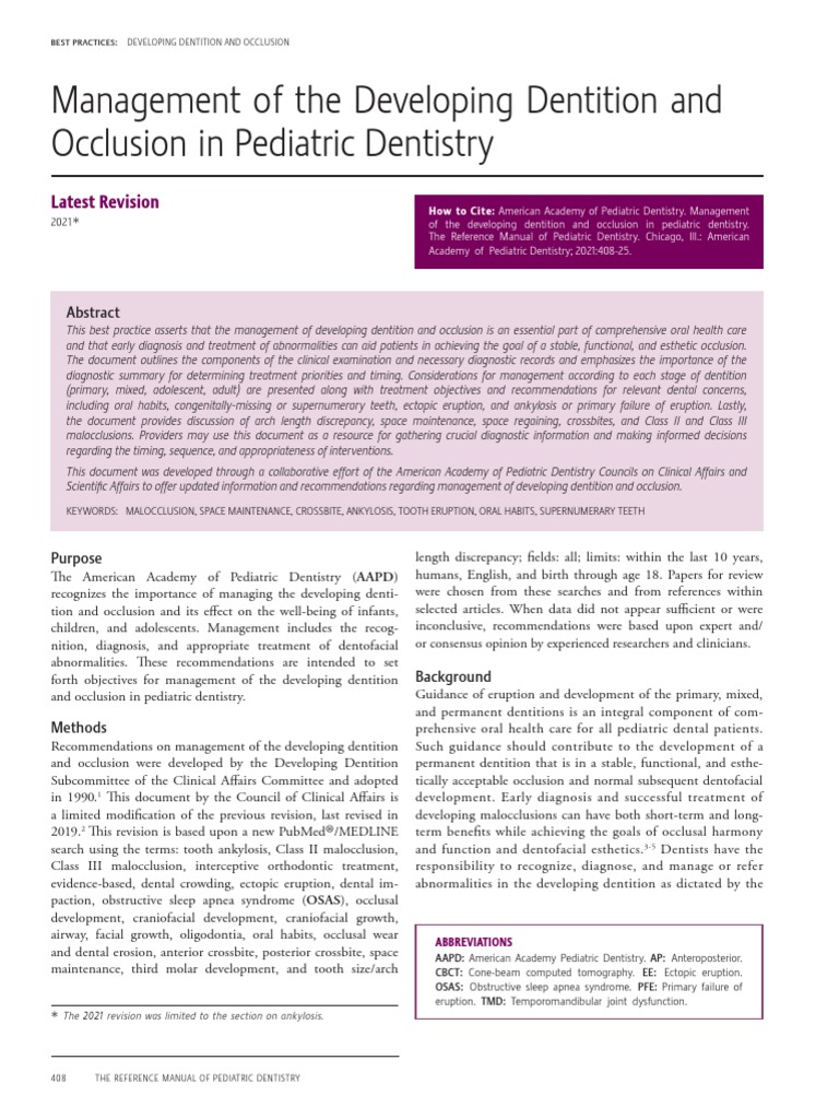 Management of The Developing Dentition and Occlusion in Pediatric ...