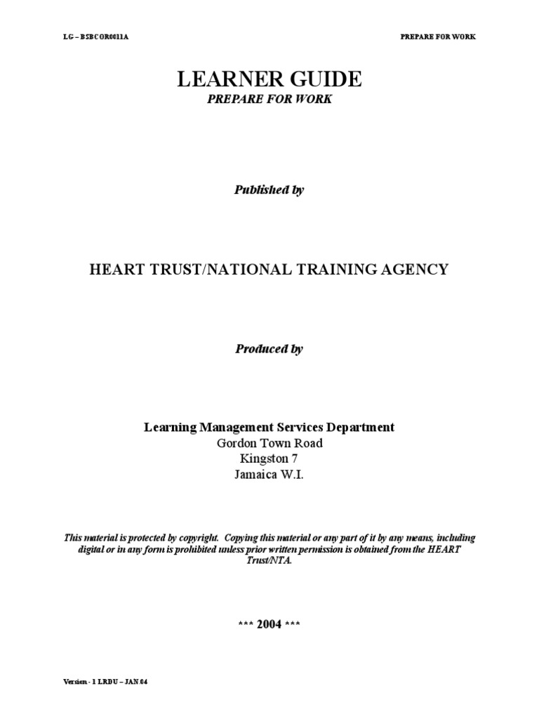 Learner Guide: Heart Trust/National Training Agency | PDF | Competence ...