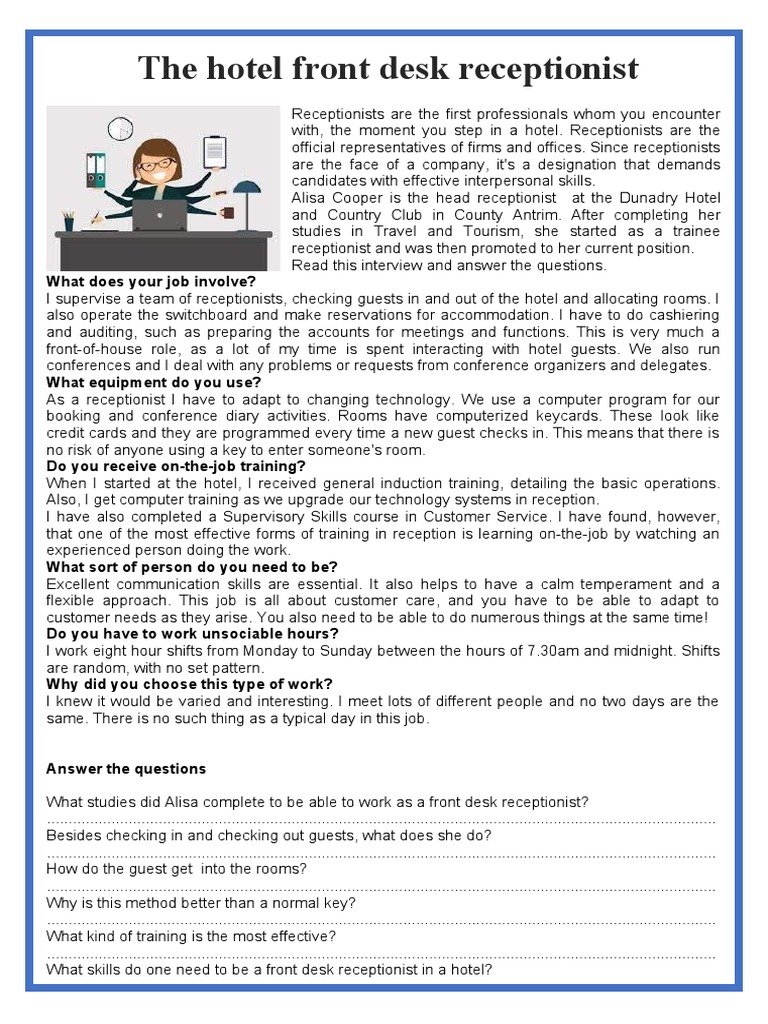 The Hotel Front Desk Receptionist: What Does Your Job Involve? | PDF ...