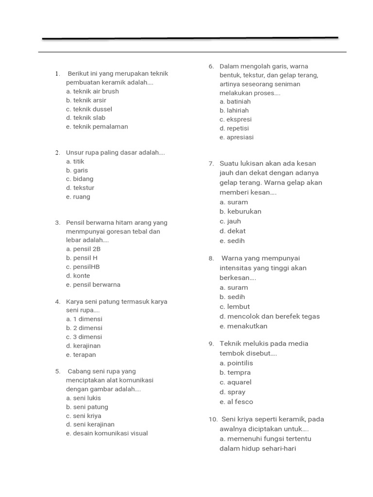 Soal Uts Senibudaya Pak Andri | PDF