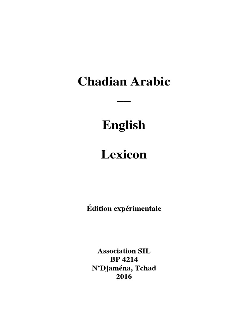 Chadian Arabic-English Lexicon | PDF | Phonetics | Verb