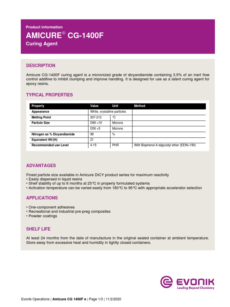 Amicure - CG - 1400F - e TDS | PDF | Epoxy | Chemical Substances