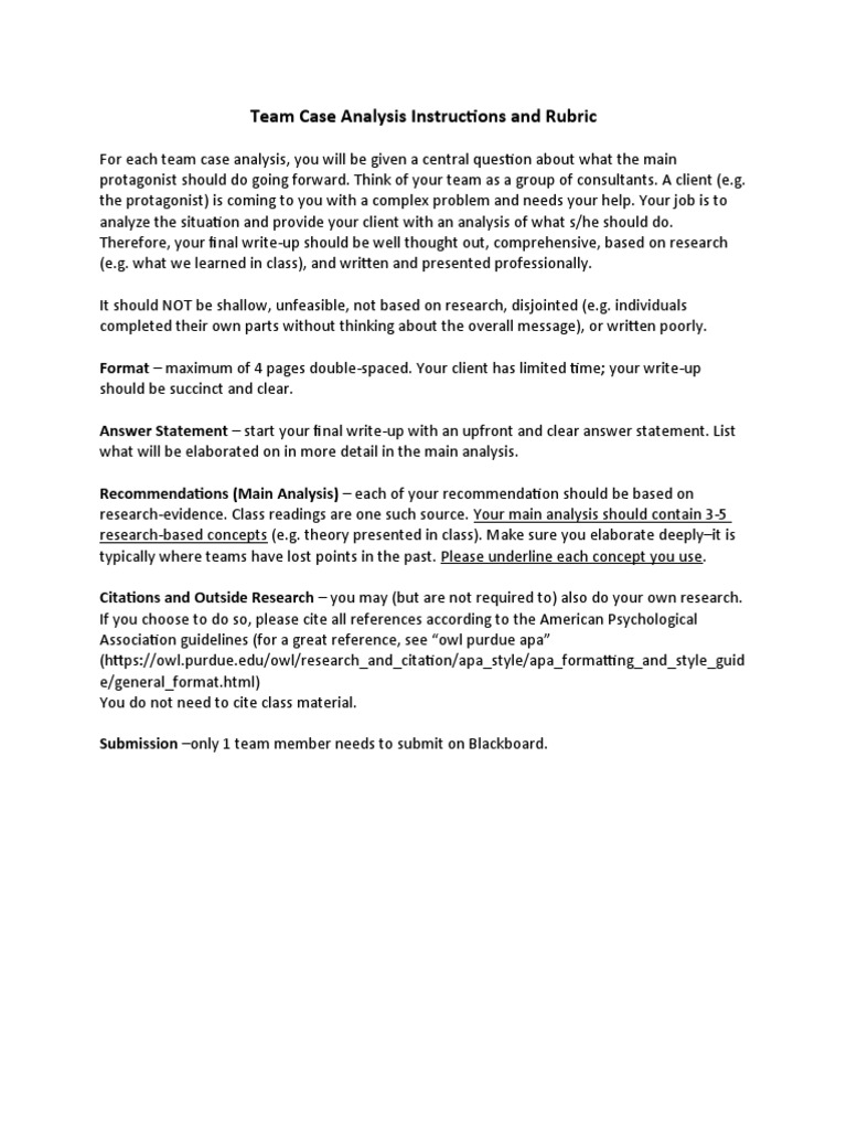 Team Case Analysis Instructions and Rubric | PDF | Argument | Concept