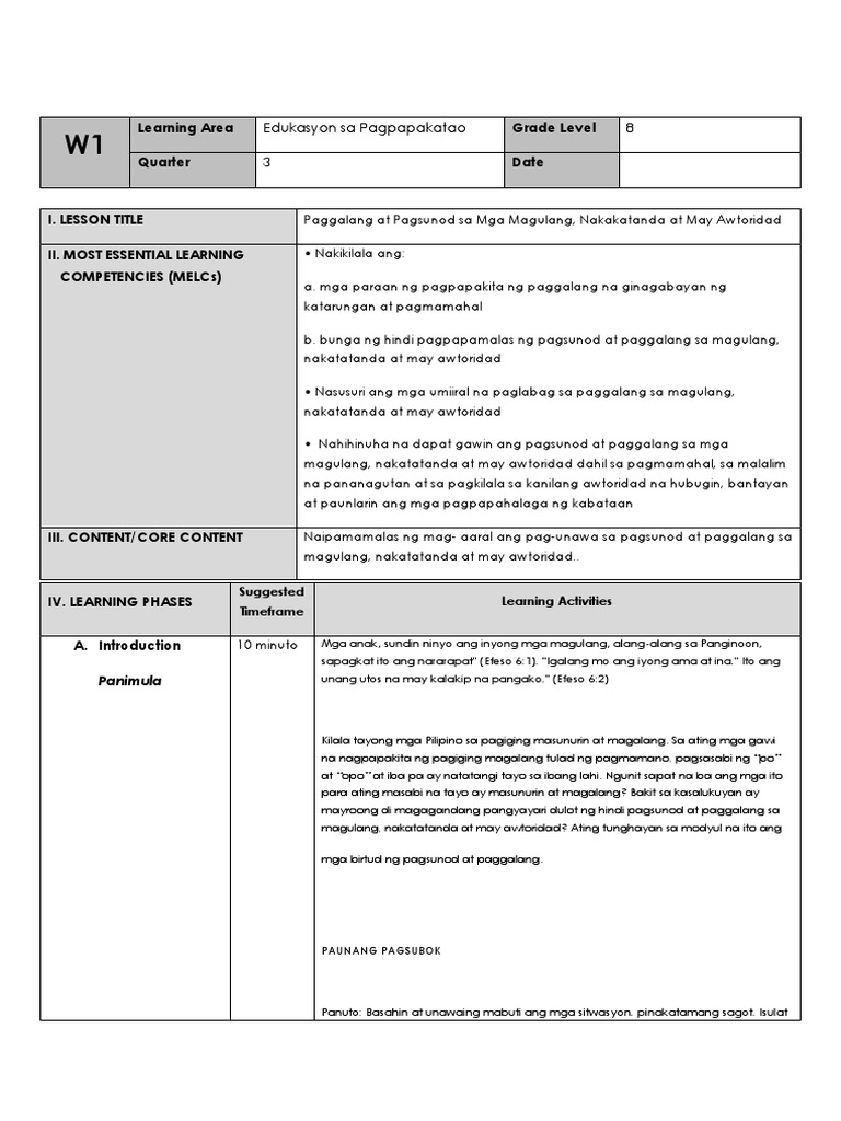 Learner's Packet G8 EsP Q3 W1-W2 | PDF