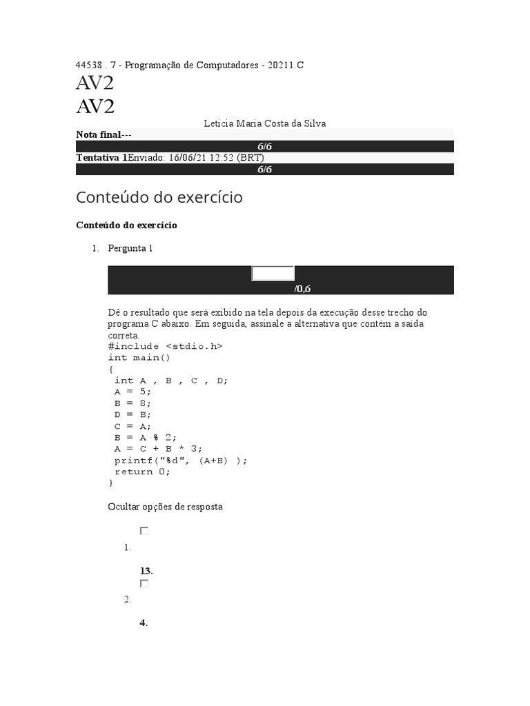 Av2 - Programa | PDF | Algoritmos | Engenharia de Software