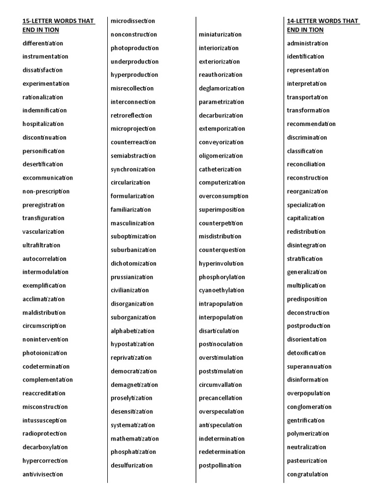 Suffixes Tion Word List | PDF