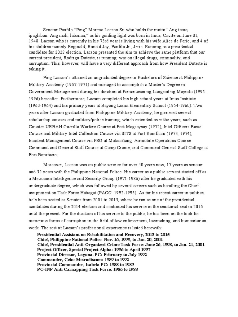 Biography Ping Lacson | PDF | Philippines | Government