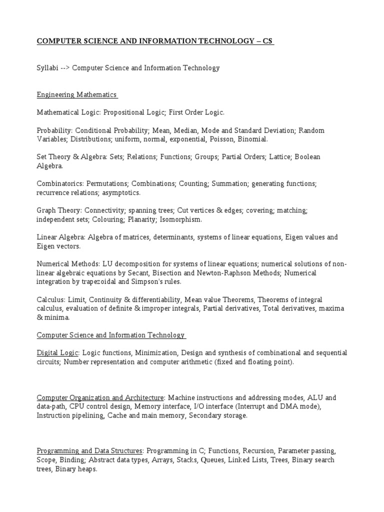 GATE CS Syllabus | PDF | Boolean Algebra | Teaching Mathematics