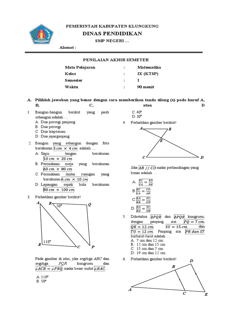 Soal Pas Matematika Kelas Ix KTSP Ganjil | PDF
