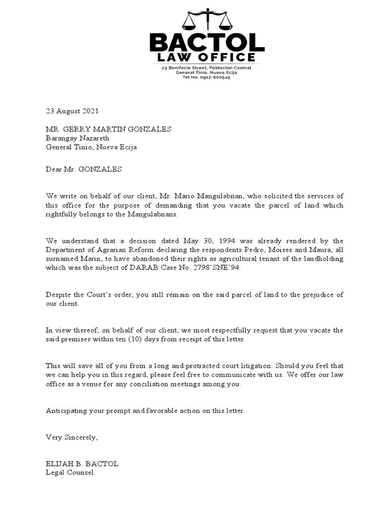 Demand Letter Ejectment | PDF