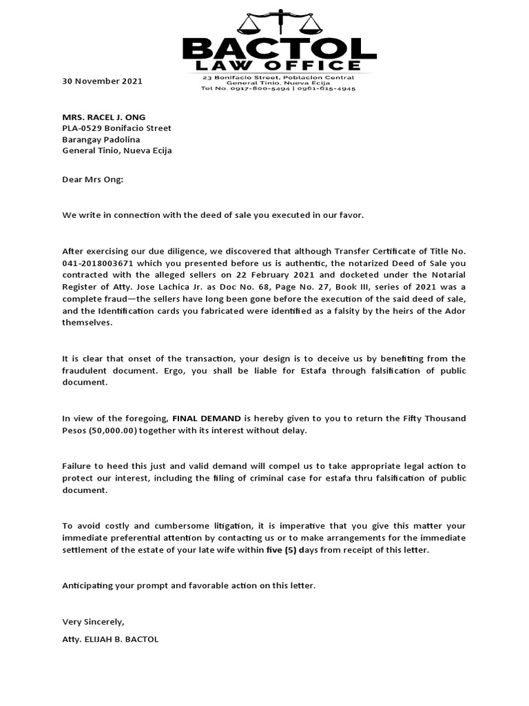 Demand Letter Ong | PDF
