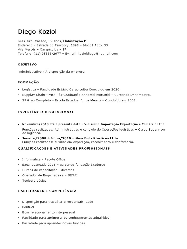 Curriculum Diego Atualizado | PDF