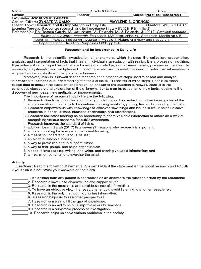 Practical Research I Week 1-8 | PDF | Quantitative Research ...