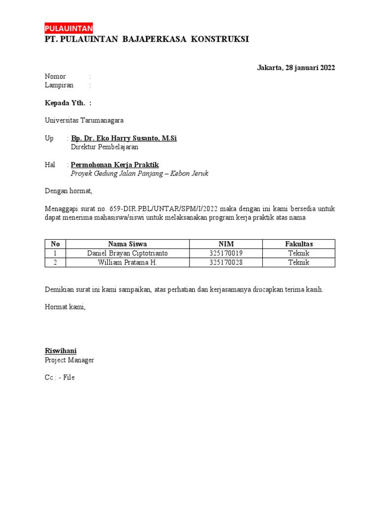 Surat KP Daniel Dan William | PDF