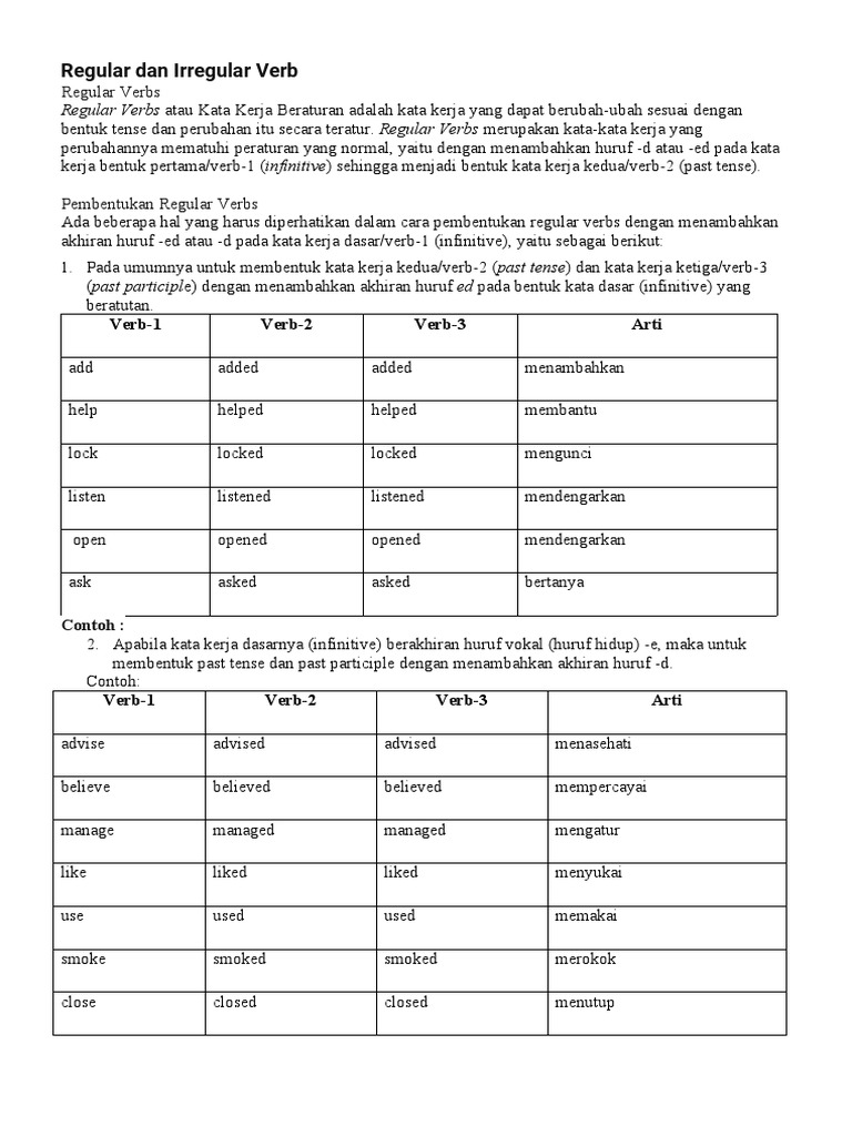 Regular Dan Irregular Verb | PDF