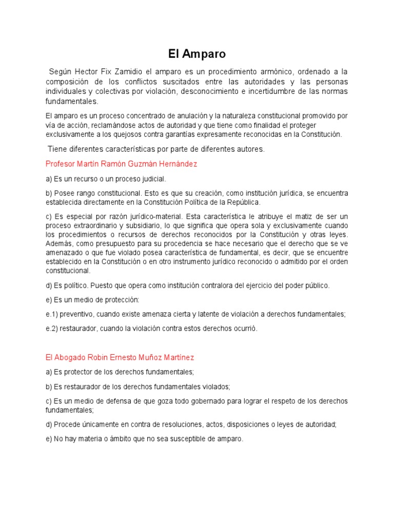 Características del Amparo Constitucional | PDF | Habeas corpus ...