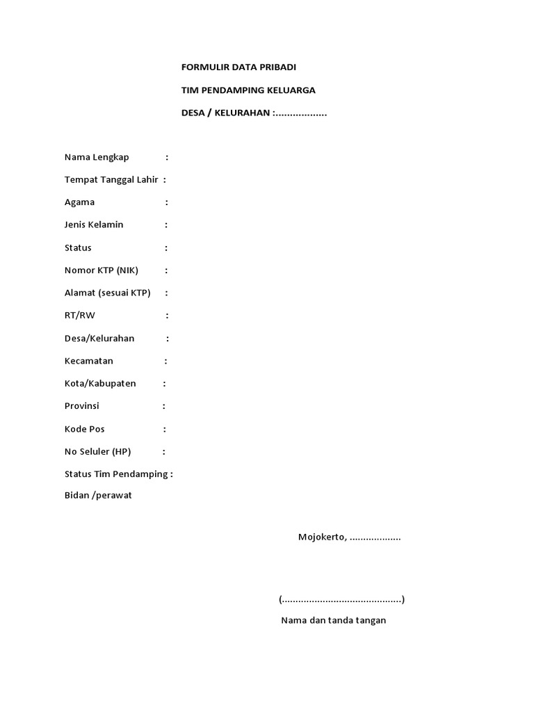 2021 Formulir Data Pribadi Pendamping Keluarga Fix | PDF