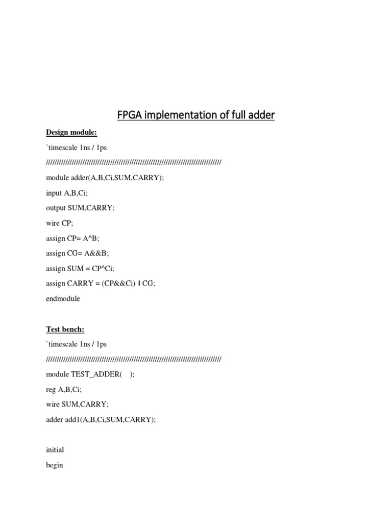 FPGA Implementation of Full Adder | PDF