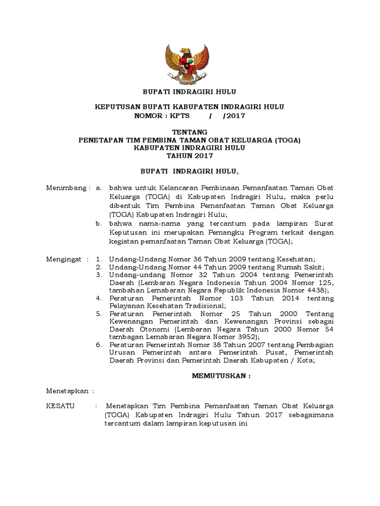 SK Bupati Tim Pembina TOGA | PDF