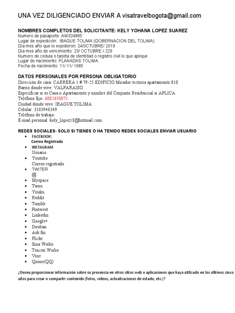Informacion Del Cliente para Nosostros Diligenciar La Forma Ds-160 | PDF | Visa de viaje | Violación