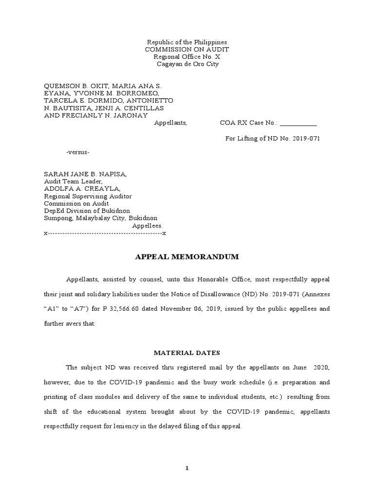 Appeal Memorandum: Material Dates | PDF | Legal Liability | Procurement