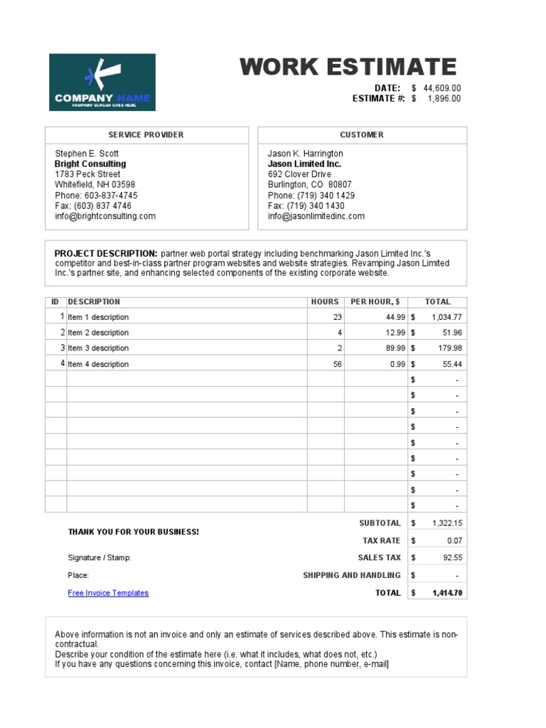 Work Estimate Template in Excel | PDF | Business
