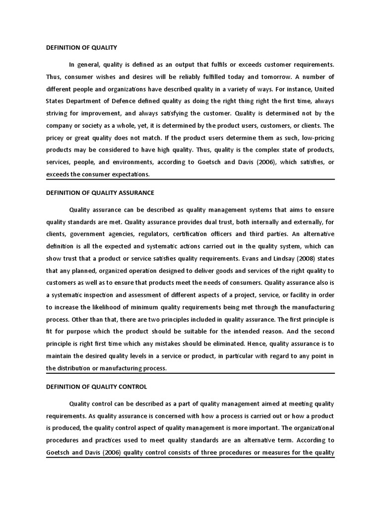 Notes For Chapter 1 | PDF | Quality (Business) | Quality Assurance